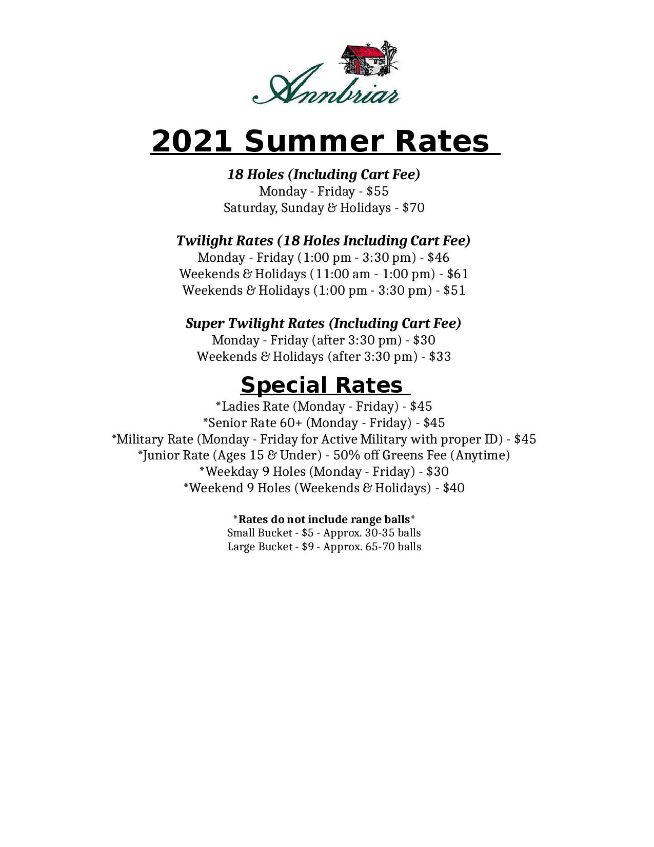 Rates - Annbriar Golf Course