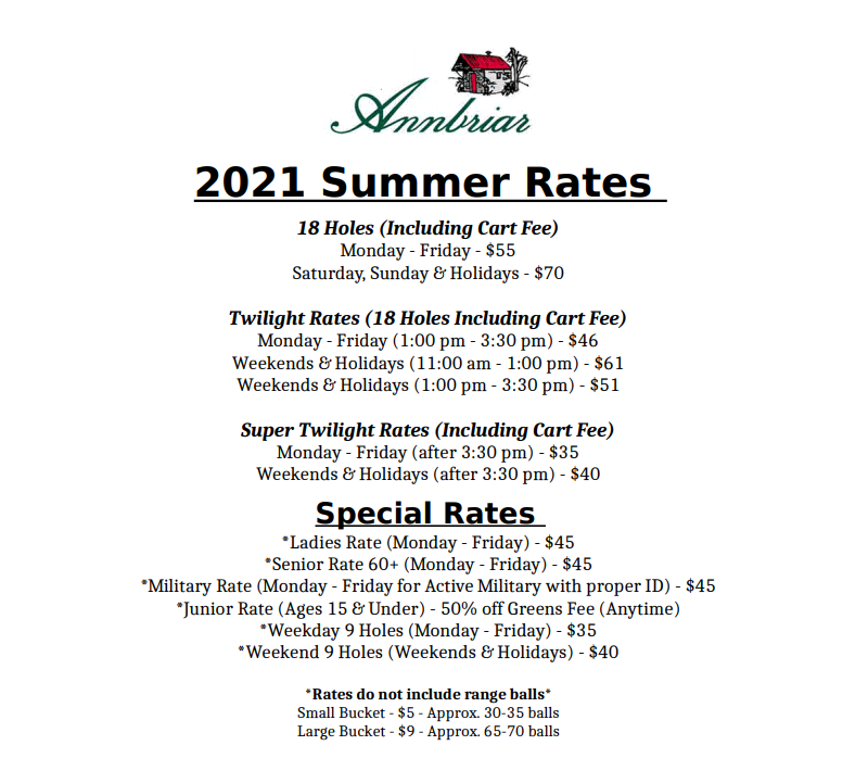 Rates - Annbriar Golf Course