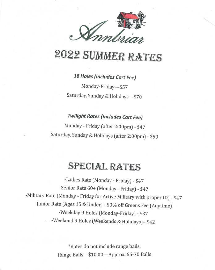 Rates - Annbriar Golf Course