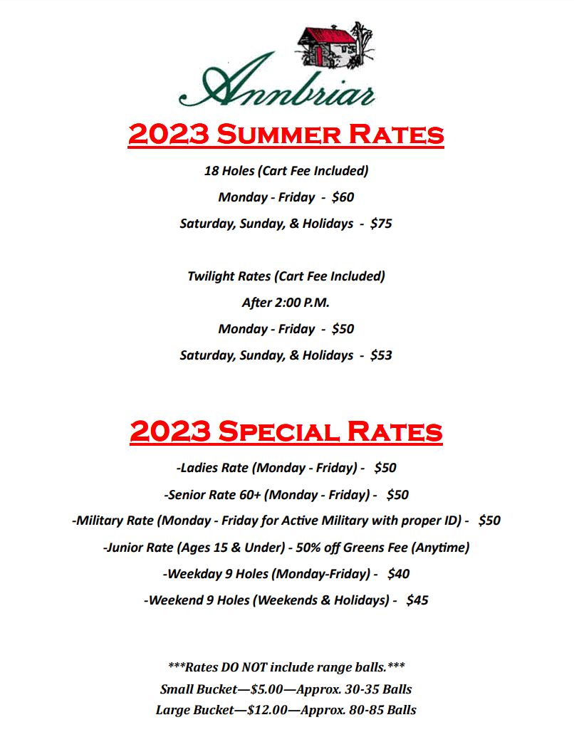 Rates - Annbriar Golf Course