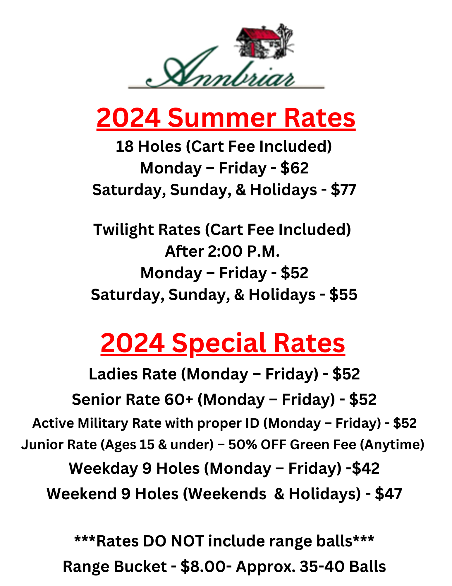 Rates - Annbriar Golf Course