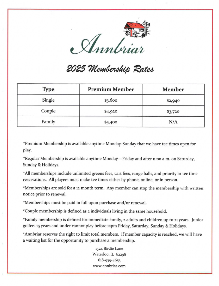 Memberships - Annbriar Golf Course